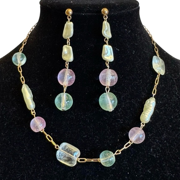 Jewelry | Multi Color Pastel Rainbow Glass Beads Gold Tone Chain ...